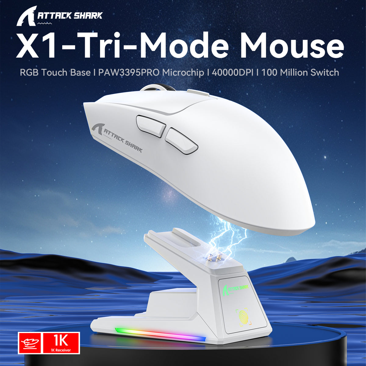 ATTACK SHARK X1 Tri-mode Gaming Mouse with Touchpad RGB Charging Dock