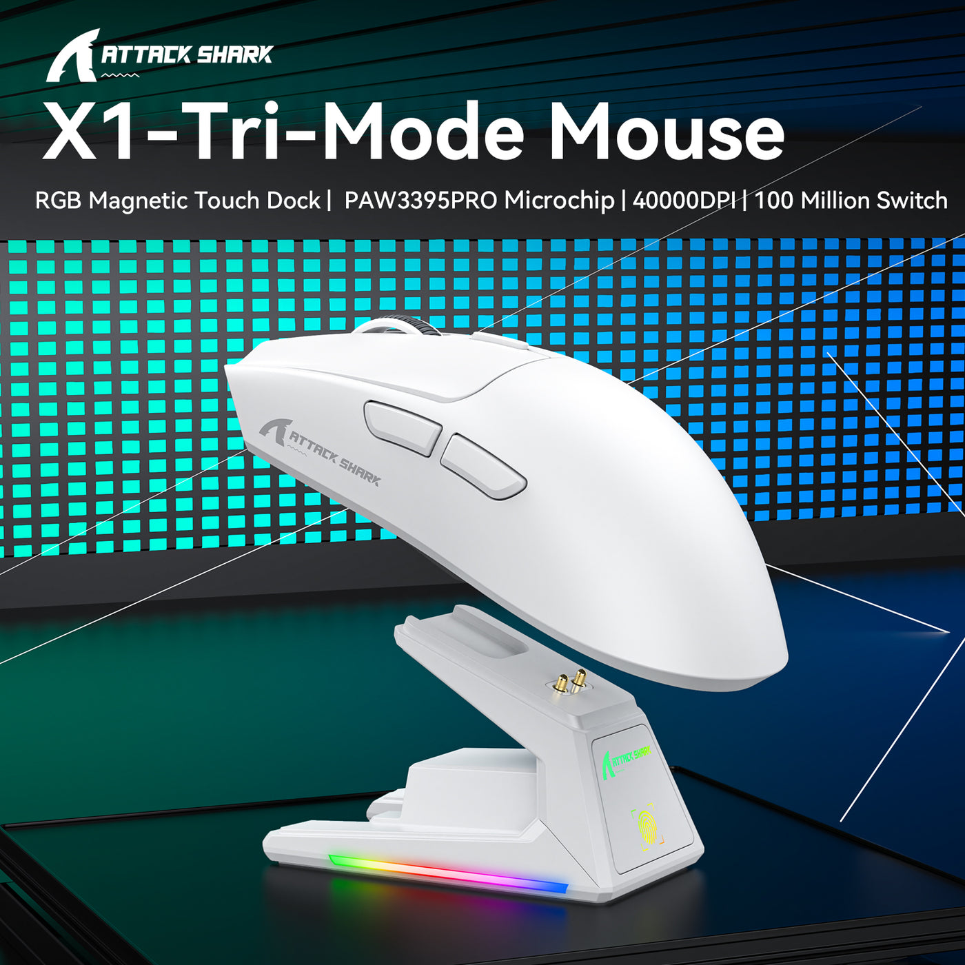 ATTACK SHARK X1 Tri-mode Gaming Mouse with Touchpad RGB Charging Dock