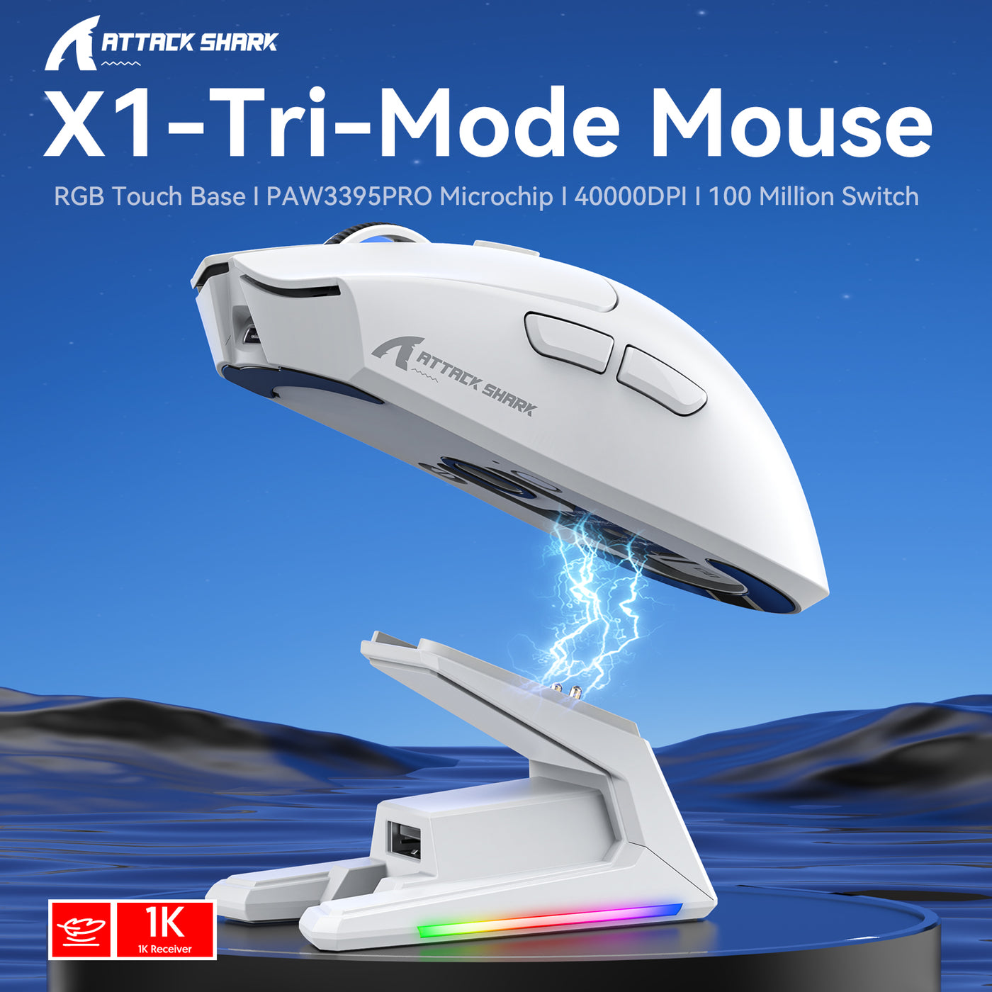 ATTACK SHARK X1 Tri-mode Gaming Mouse with Touchpad RGB Charging Dock