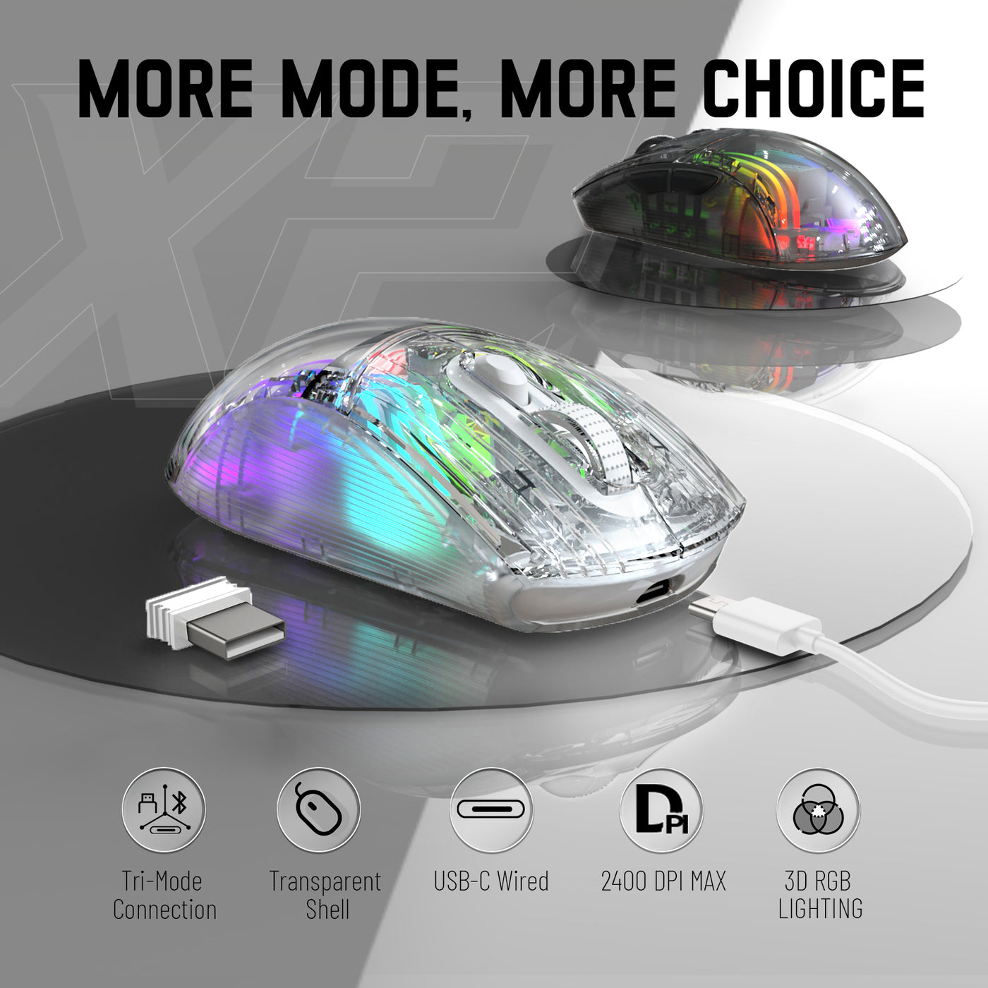 Silent Click RGB Mouse with Tri-Mode | X2 Gaming Setup