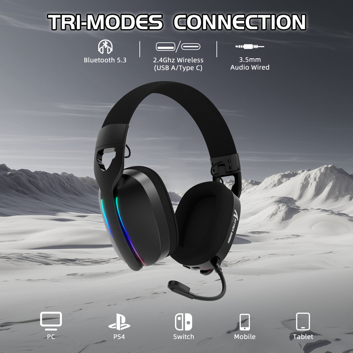 Ultra-Light Protable Gaming Headset with RGB | L90 Tri-Mode Audio