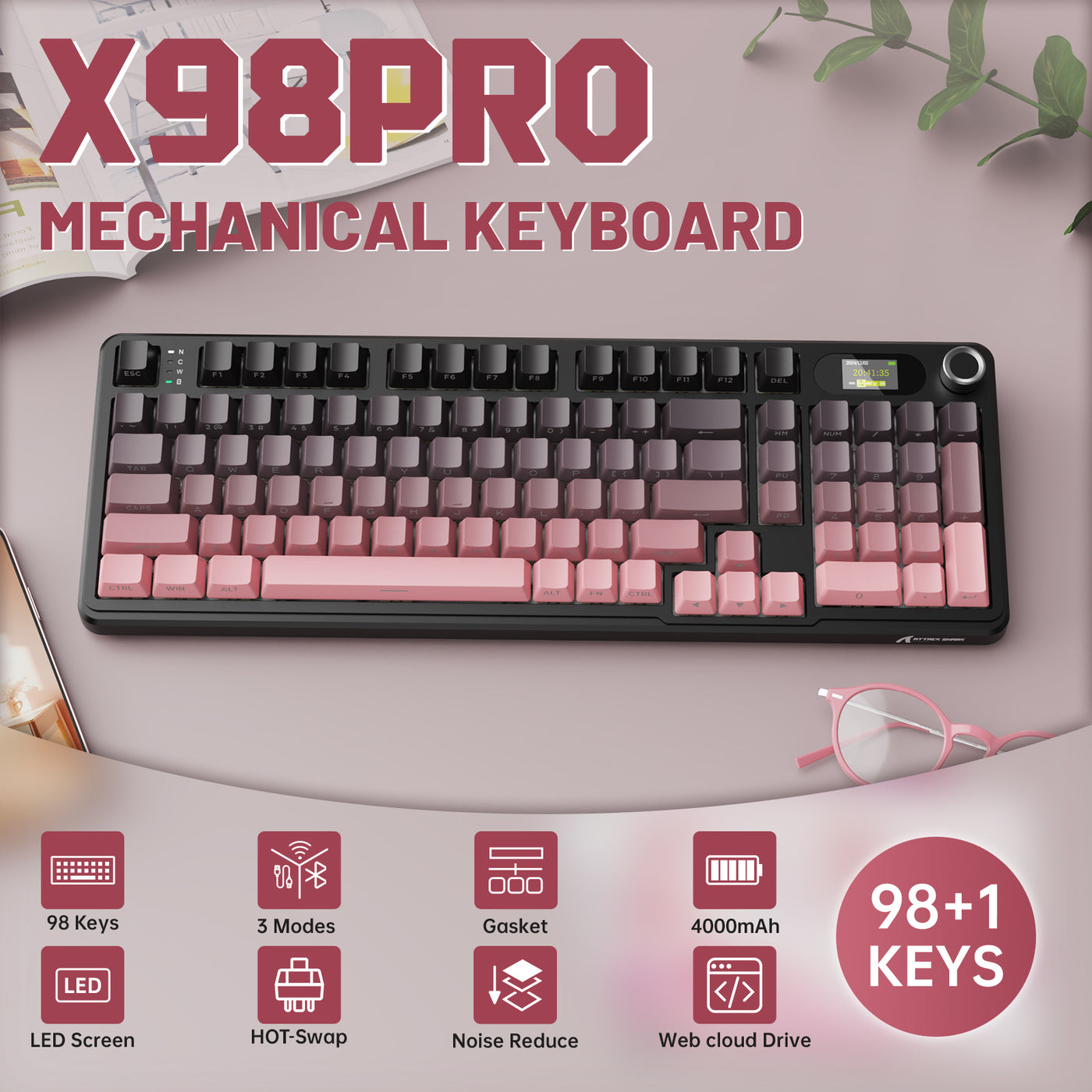 X98PRO Wireless Gaming Keyboard with RGB & Hot-Swap