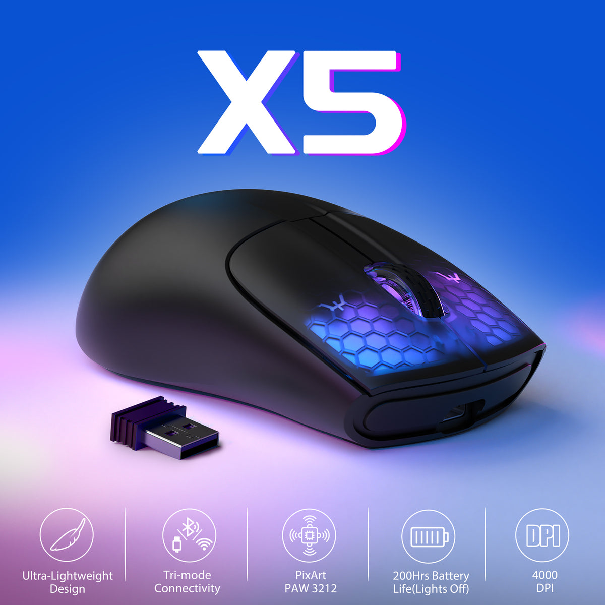 X5 Aerox Ultralight Gaming Mouse | Triple Connection