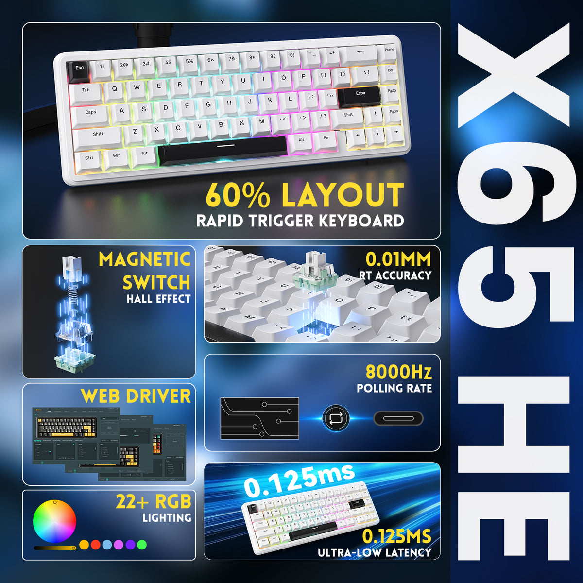 X65 HE Bundle: Magnetic Keyboard with 8KHz Coiled Cable