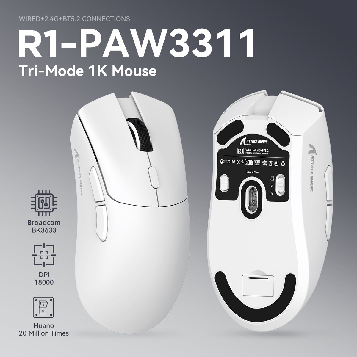 ATTACK SHARK R1 Wireless Gaming Mouse - DESKCOM Informatique & Bureautique