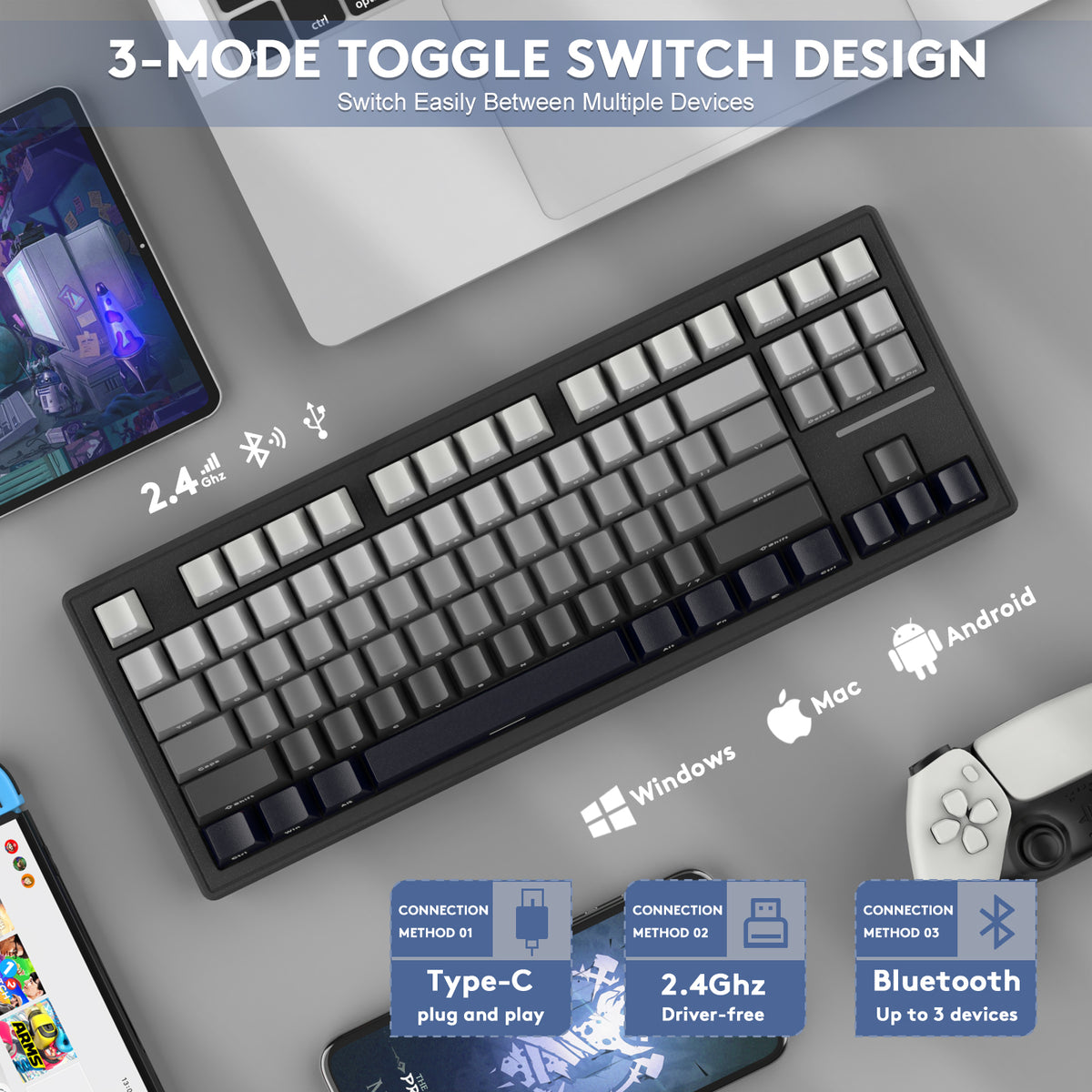 Wireless Mechanical Keyboard | RGB Backlit | Multi-Mode