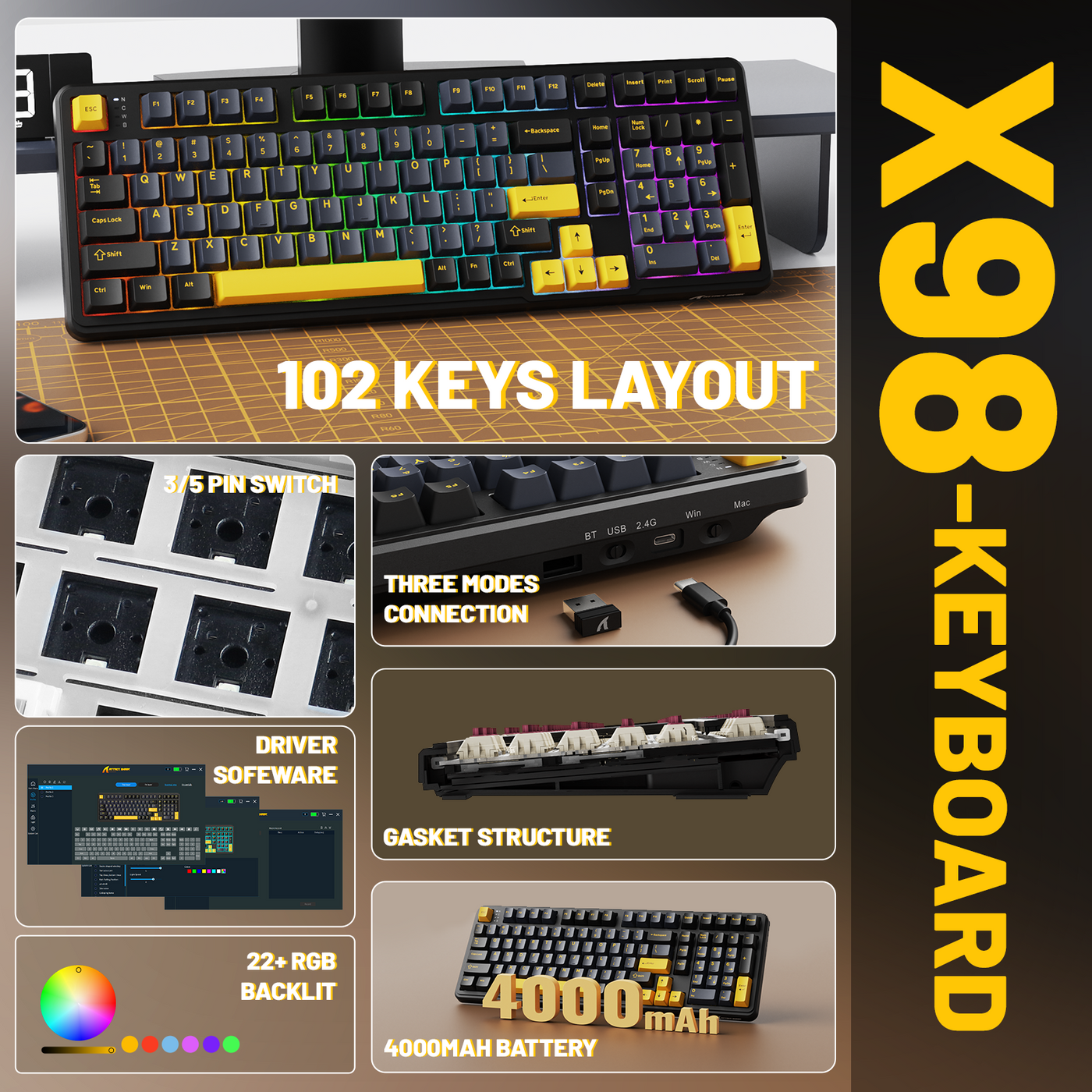 X98 Full-Size Keyboard: Hot-Swap & Gasket Mount | ATTACK SHARK