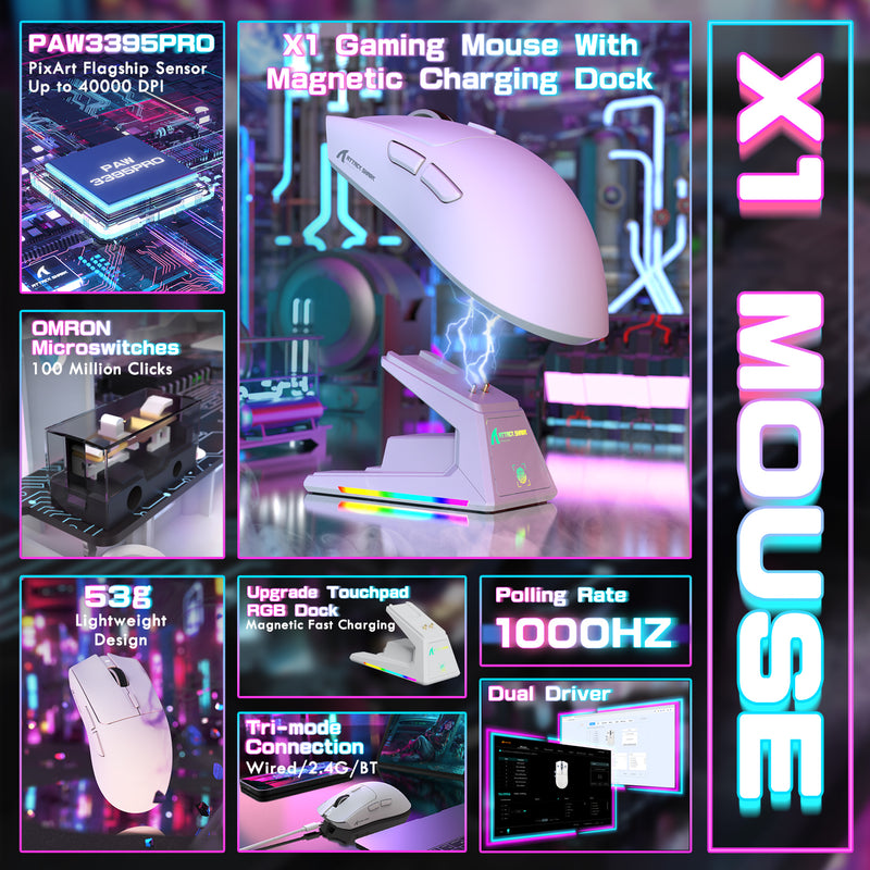 X1 Gaming Mouse: 40000 DPI & RGB Charging Dock | ATTACK SHARK