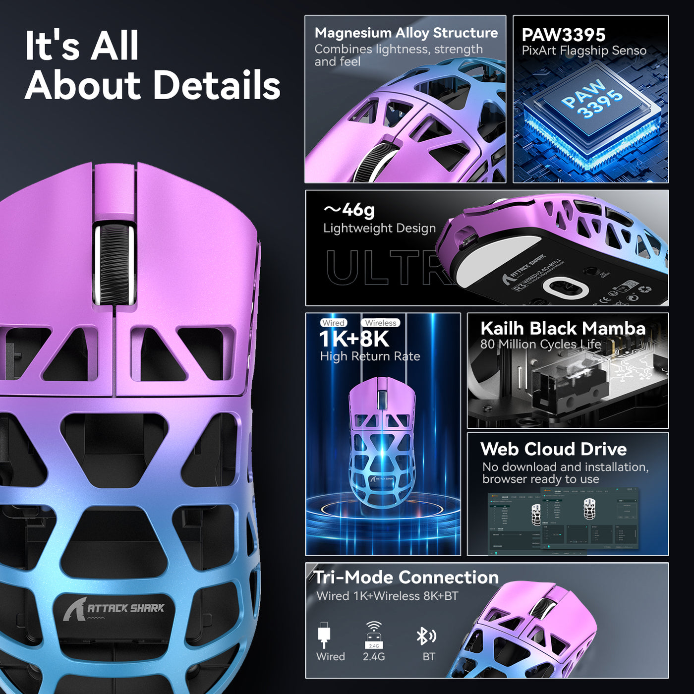 Ultra-Light Gaming Mouse | 8000Hz Polling | Magnesium Frame