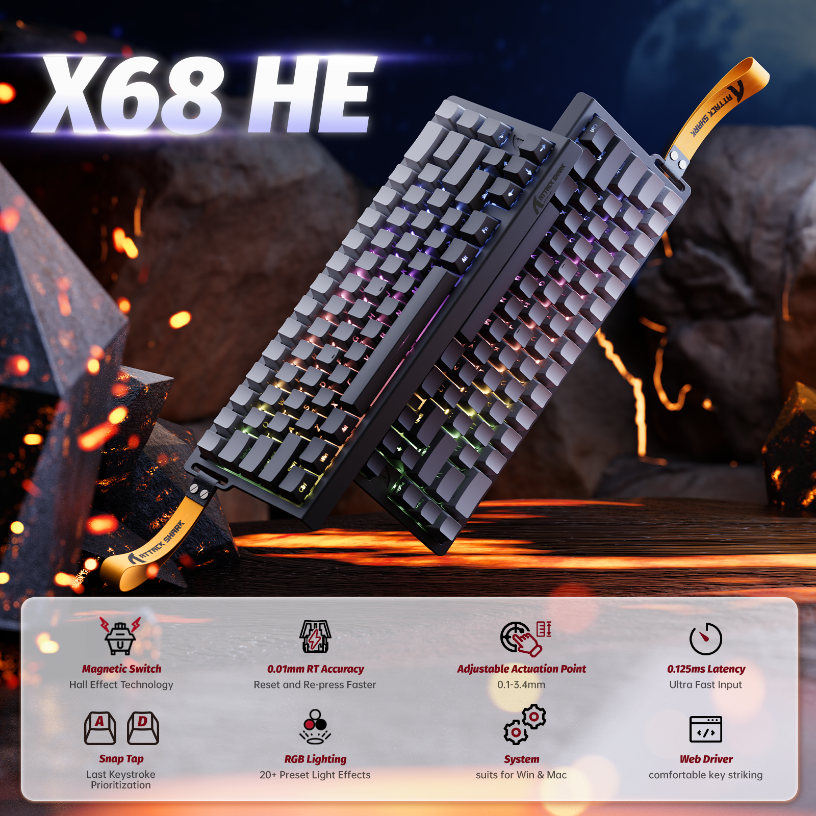 ATTACK SHARK X68 HE Rapid Trigger Keyboard Magnetic Switch ATTACK SHARK X68 HE Rapid Trigger Keyboard Magnetic Switch