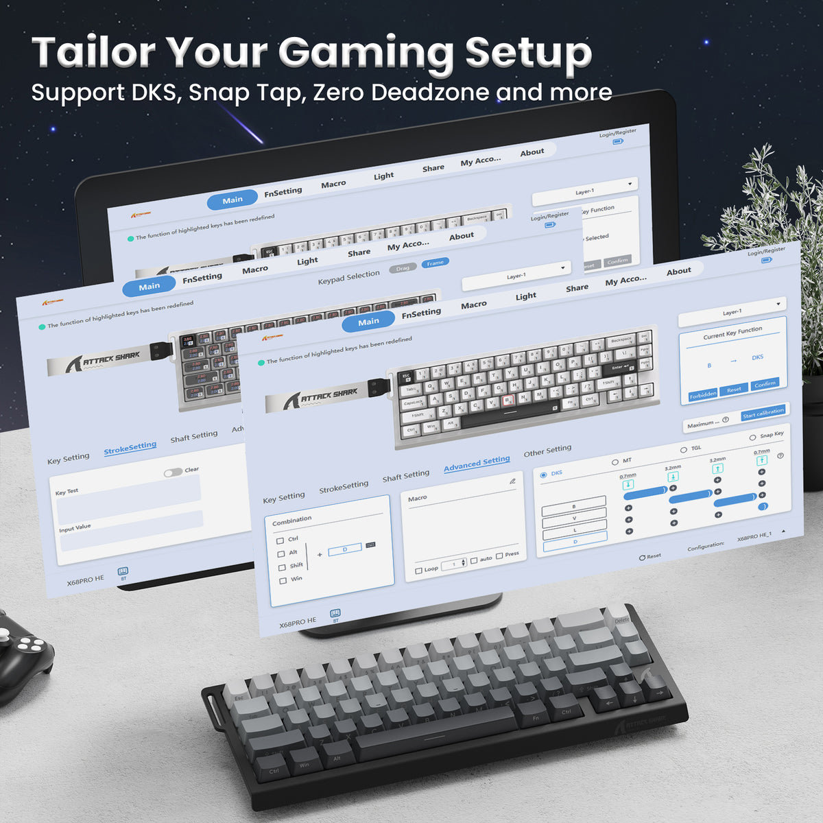 Clavier magnétique sans fil ATTACK SHARK X68PRO HE avec câble C01