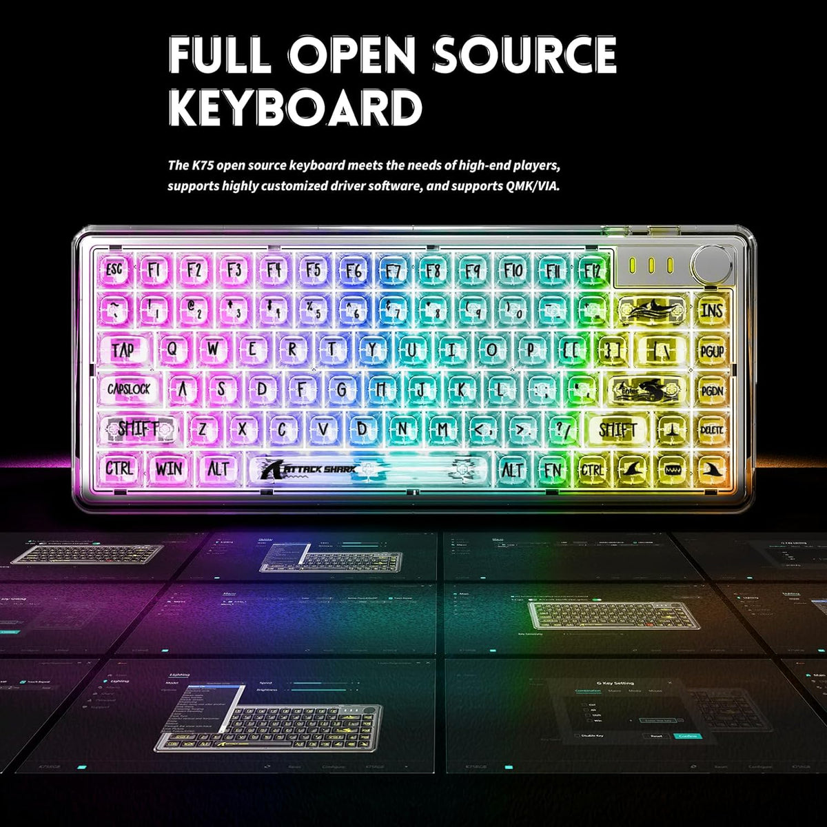 Attack Shark K75 Transparent Mechanical Keyboard | Custom RGB Gaming ...