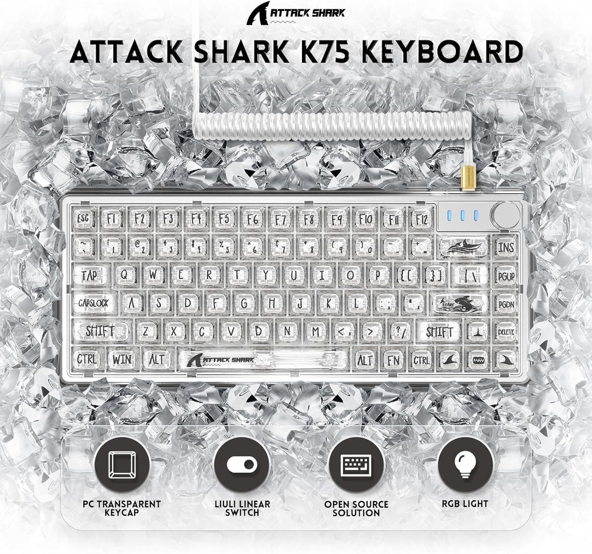 Attack Shark K75 Transparent Mechanical Keyboard | Custom RGB Gaming ...