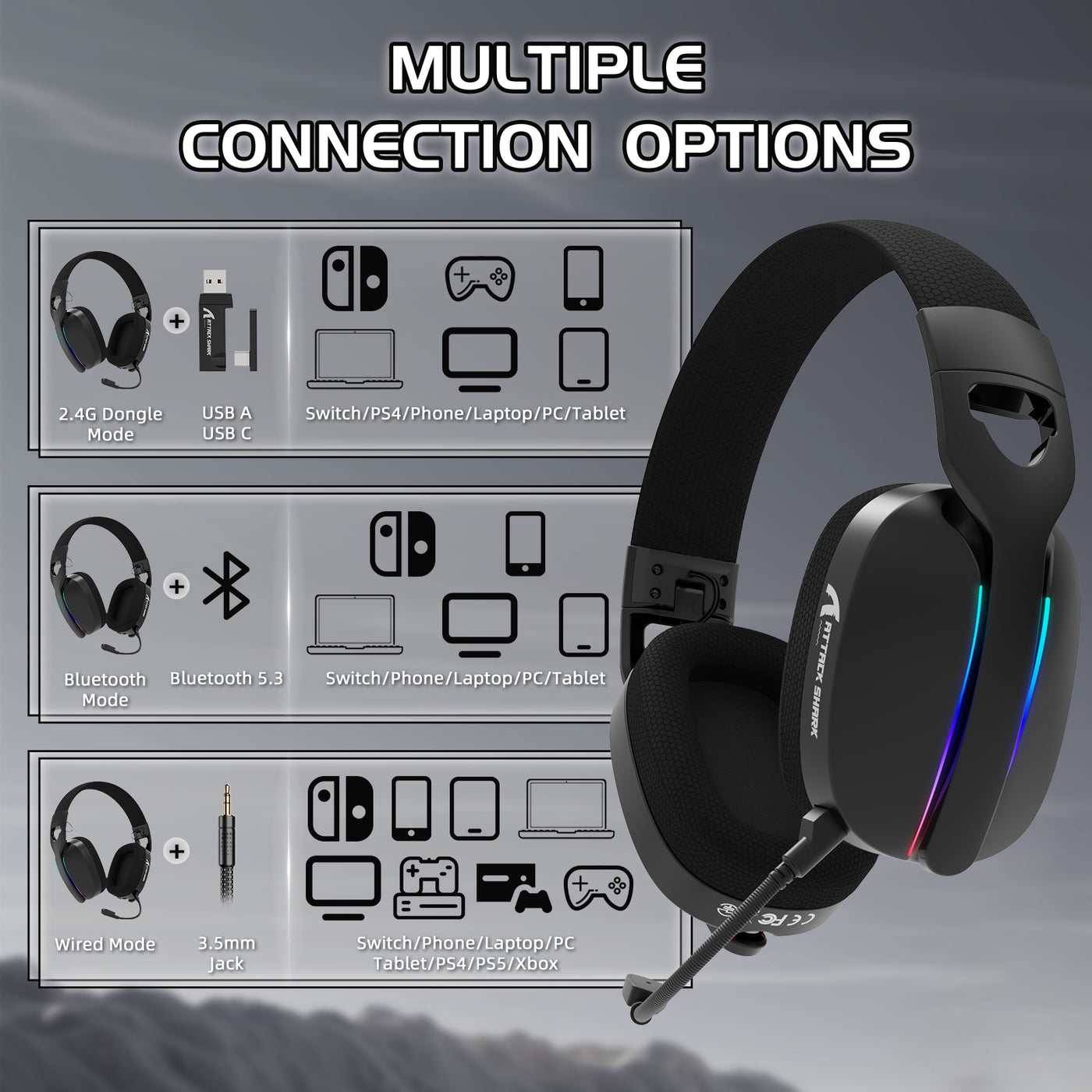 Ultra-Light Protable Gaming Headset with RGB | L90 Tri-Mode Audio